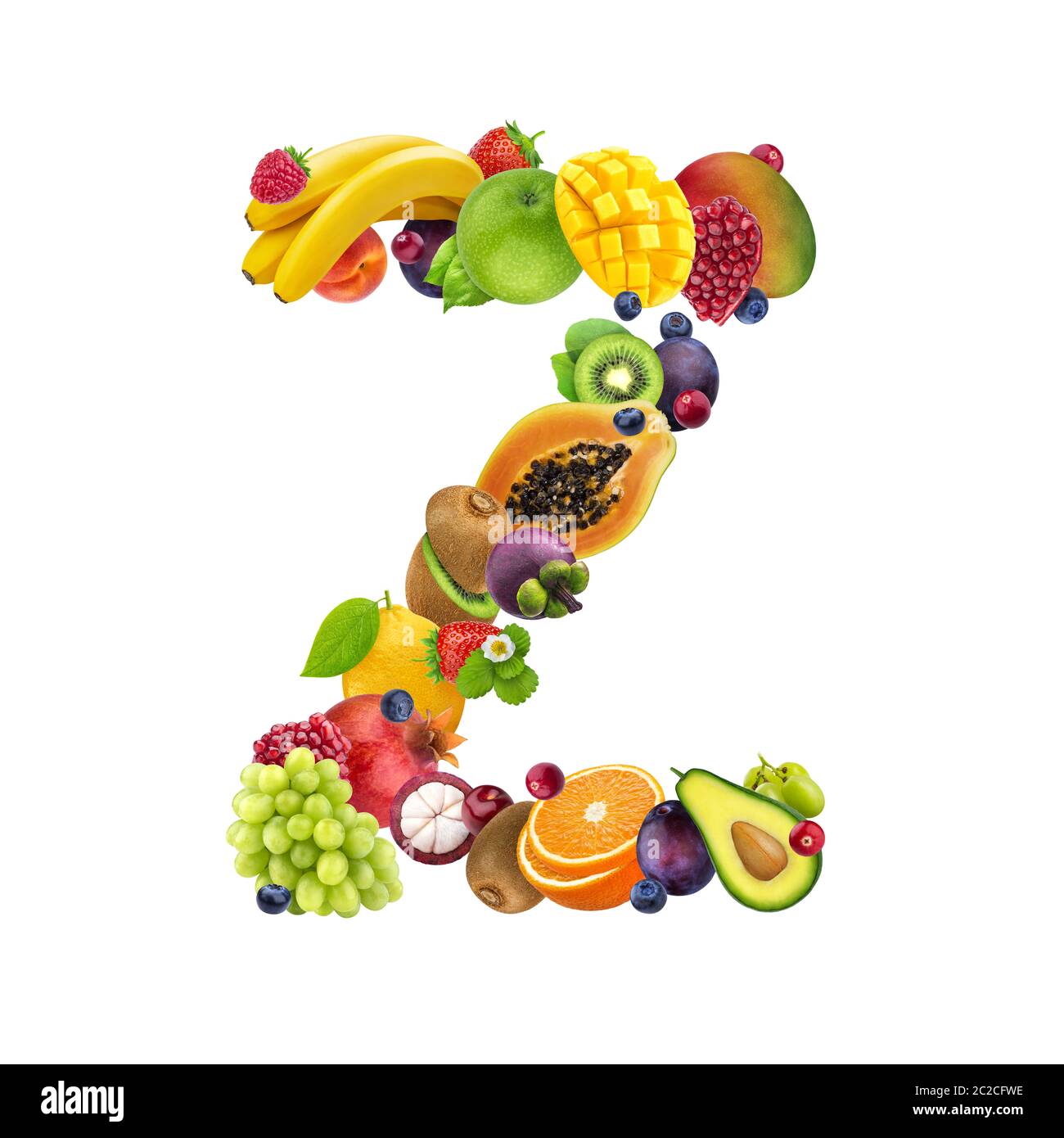 Letter Z made of different fruits and berries, fruit alphabet isolated ...