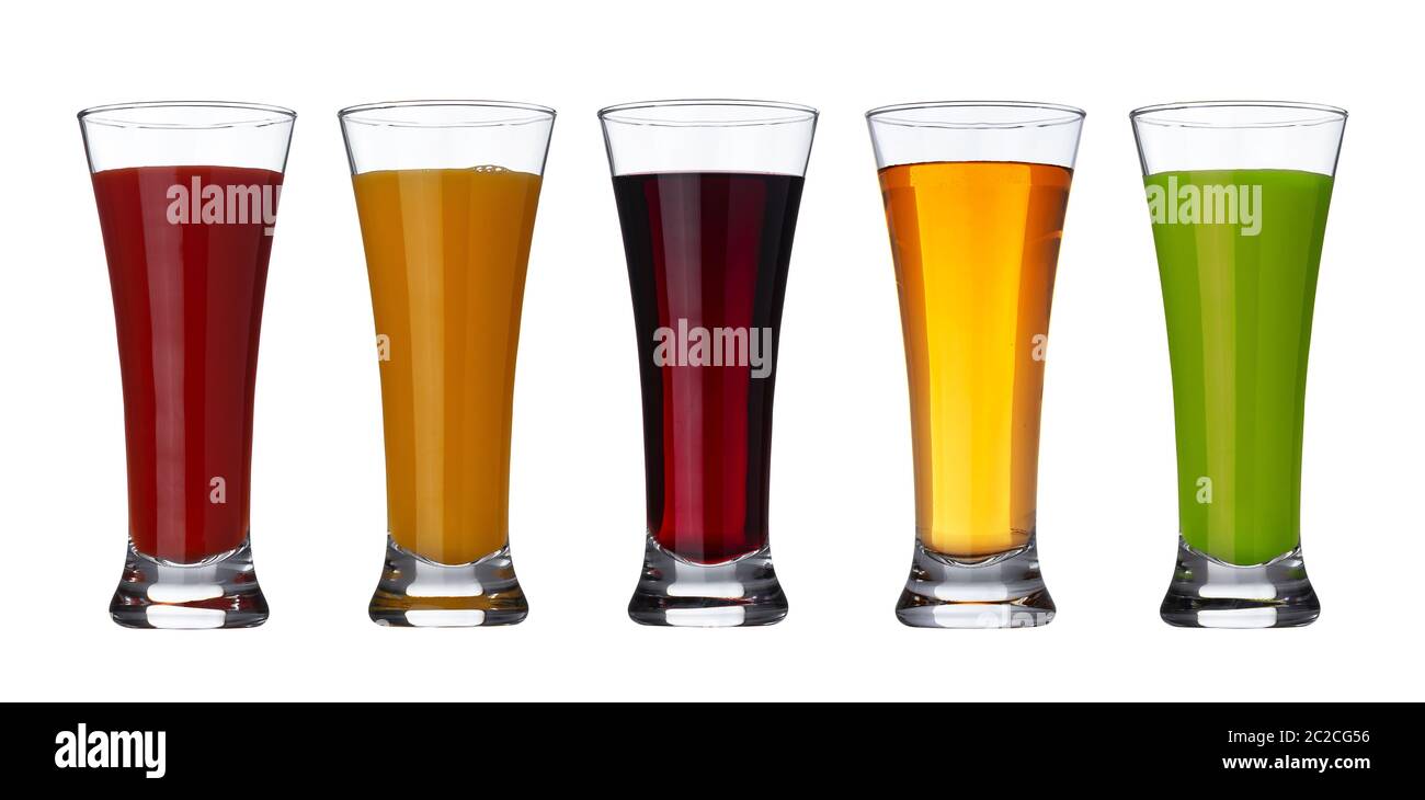 Fresh vegetable and fruit juice in glass isolated on white background ...