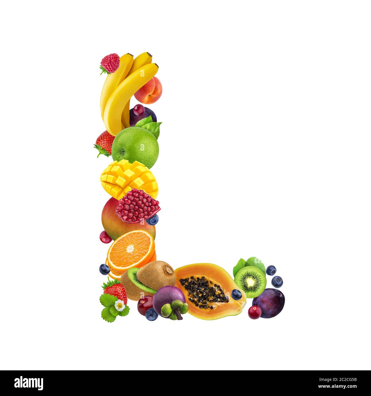 Letter L made of different fruits and berries, fruit alphabet isolated ...