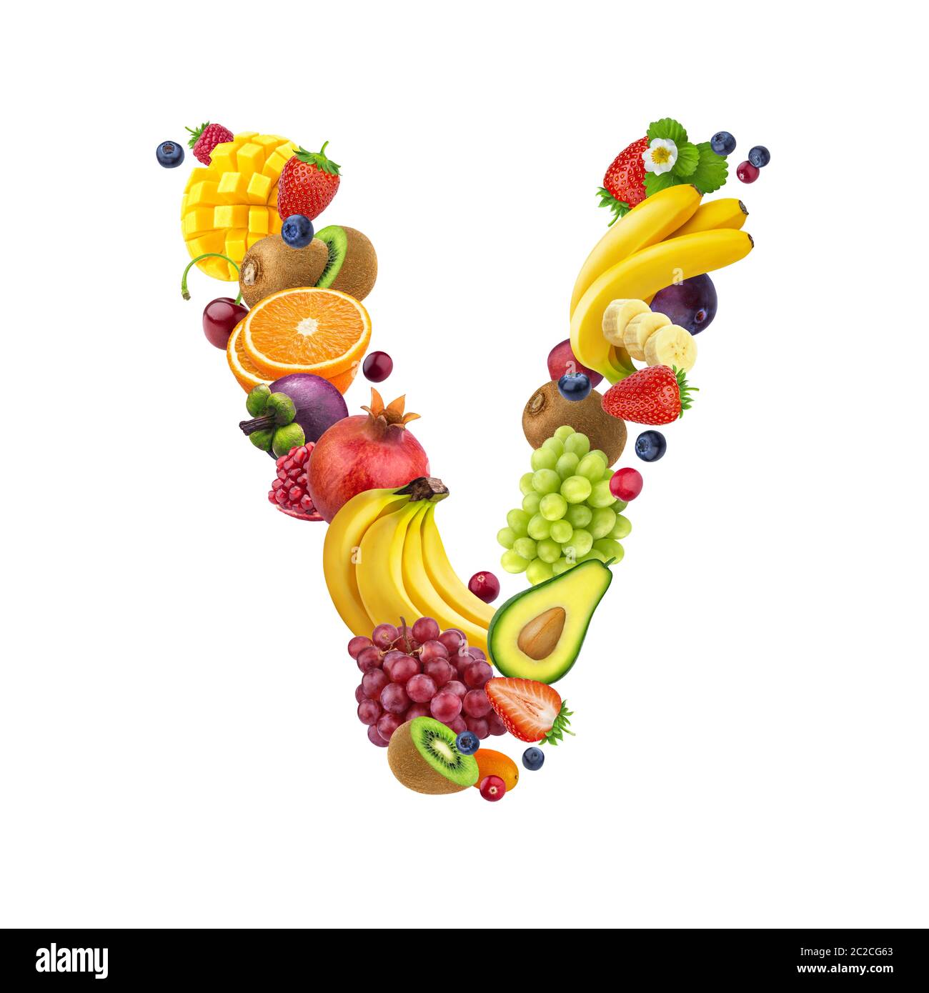 Letter V made of different fruits and berries Stock Photo - Alamy