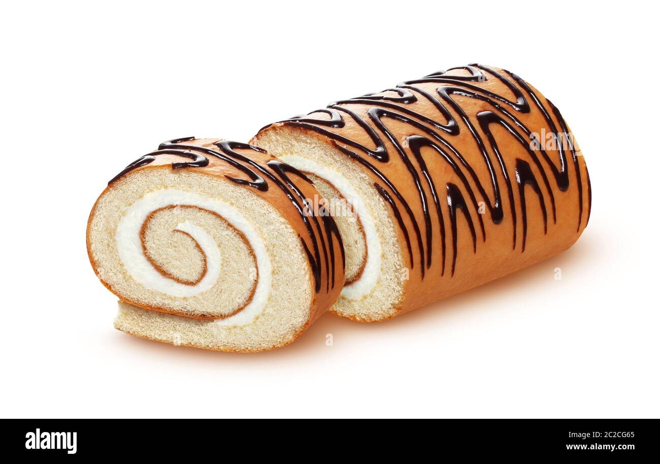 Sponge cake roll isolated on white background, swiss roll with vanilla ...