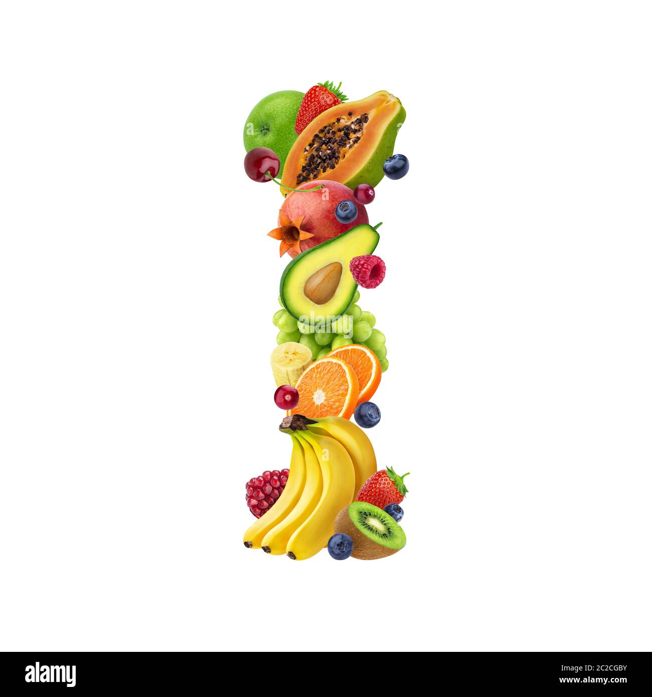 Letter I made of different fruits and berries, fruit alphabet isolated ...