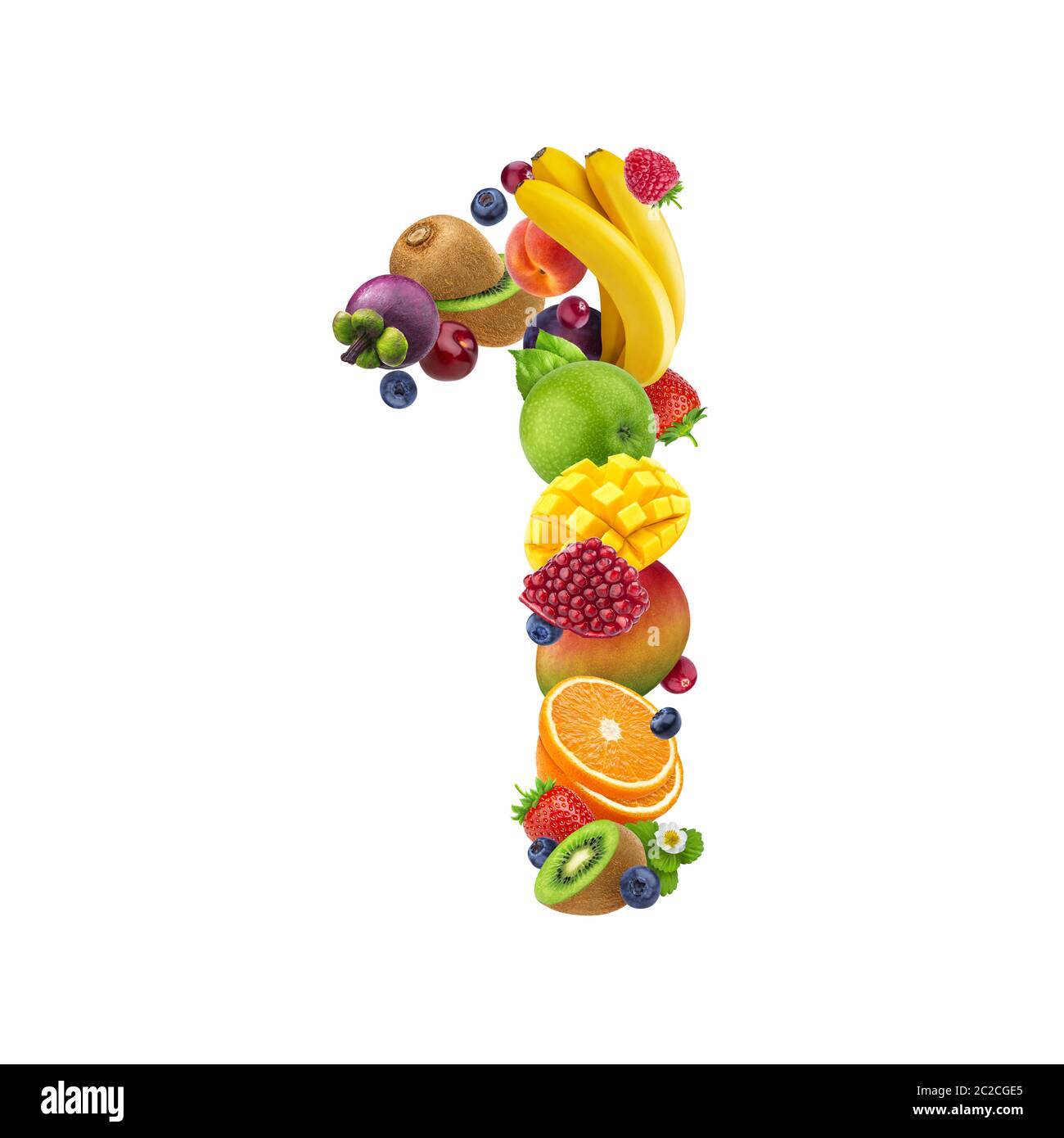 Number one made of different fruits and berries, fruit alphabet ...