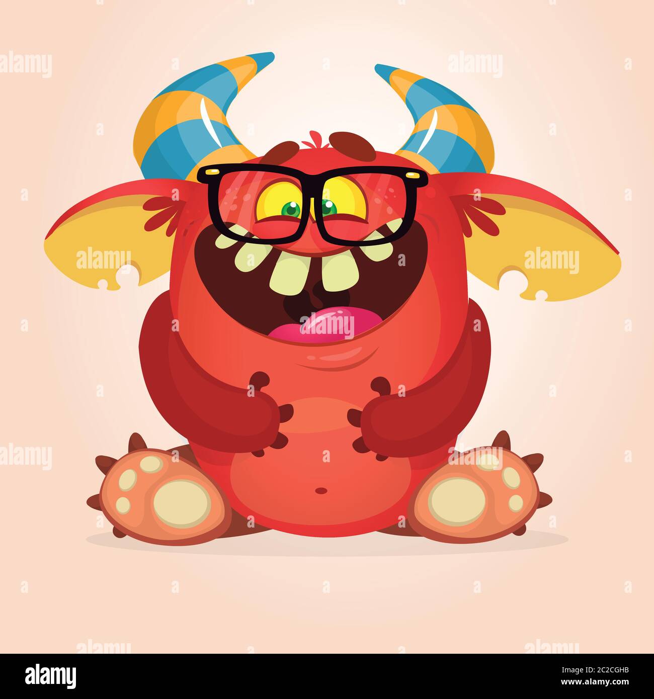 Silly cool horned monster smiling. Halloween vector illustration Stock ...