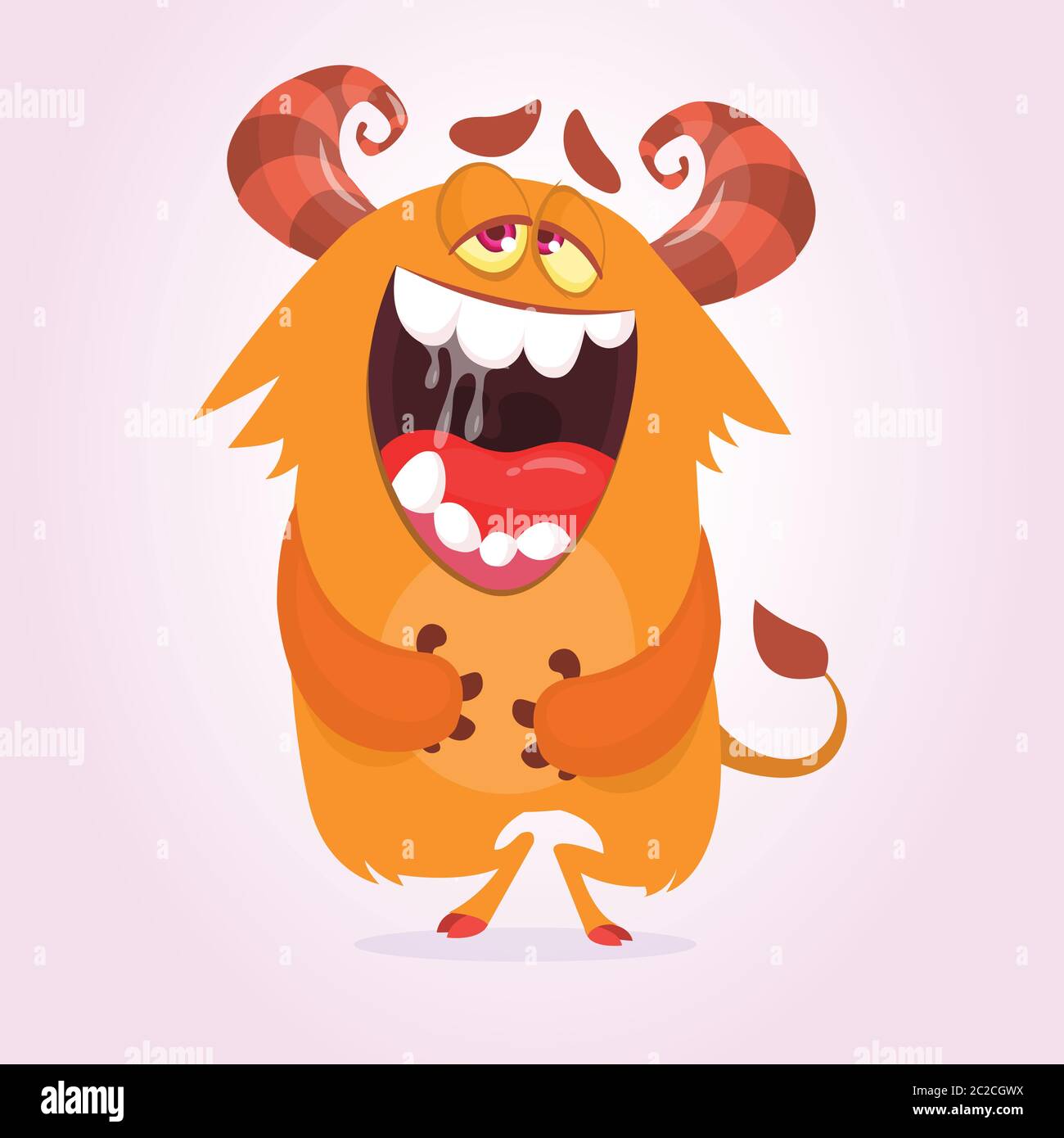 Singing and dancing monster with big horns. Vector Halloween ...