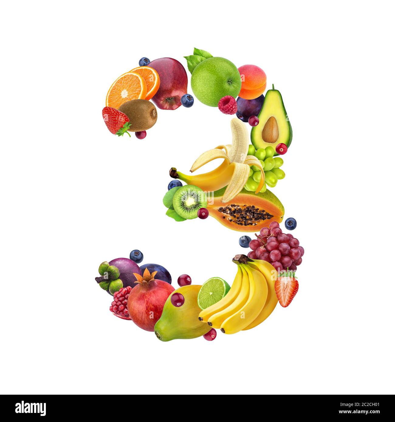 Number three made of different fruits and berries, fruit alphabet ...