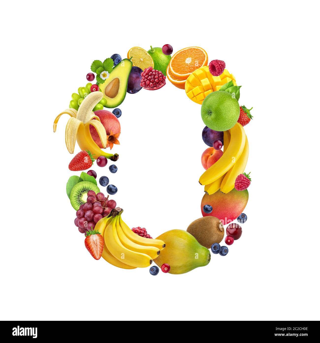 Letter O made of different fruits and berries, fruit alphabet isolated ...