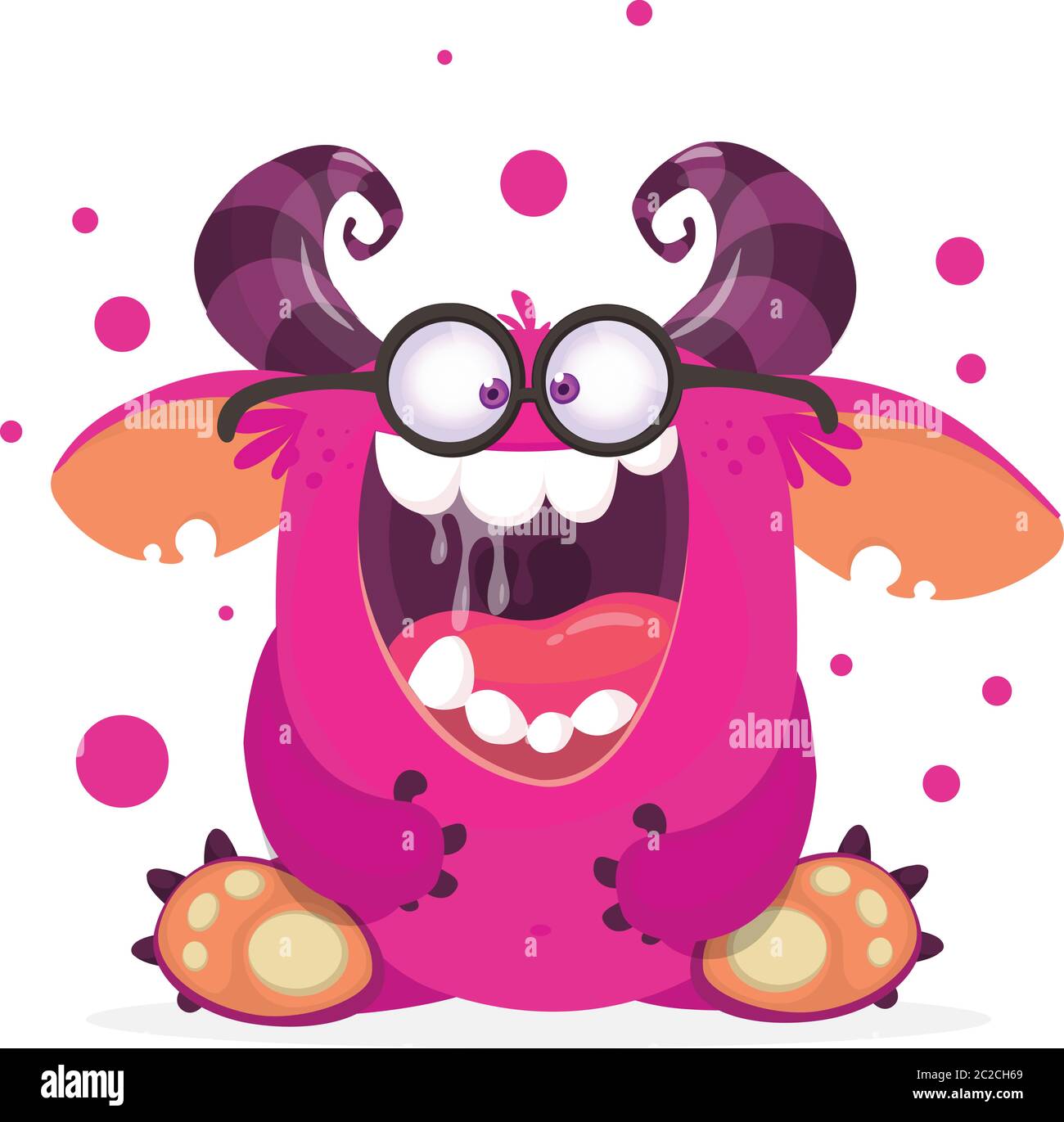 Funny excited monster character laughing. Pink monster illustration ...