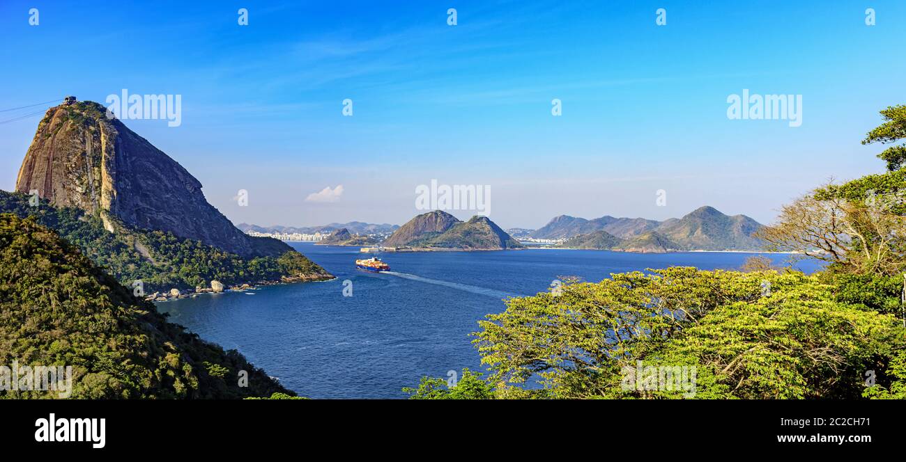 Cargo ship arriving Guanabara bay in Rio de Janeiro at afternoon Stock ...