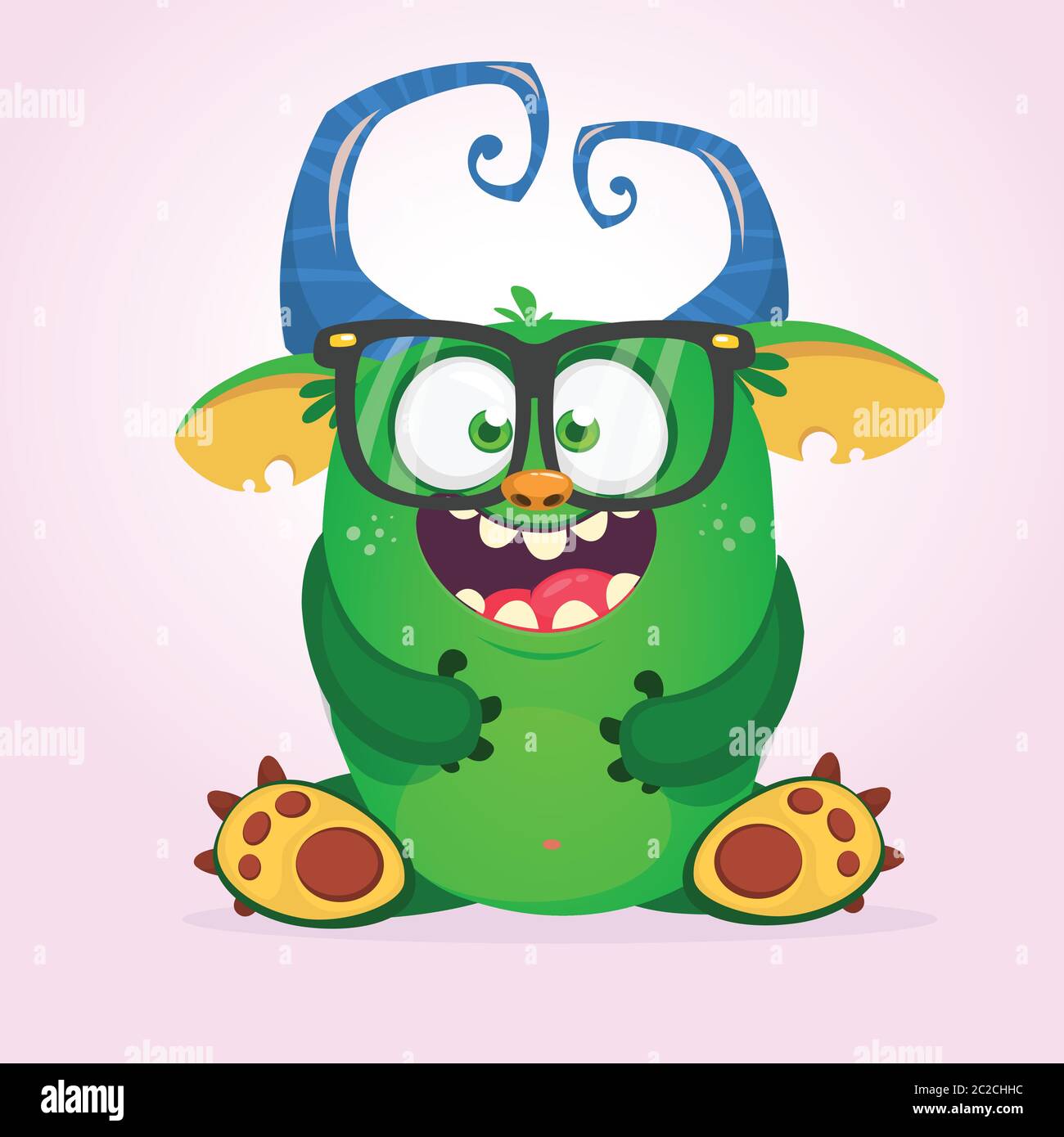Happy horned monster singing. Halloween vector illustration Stock ...