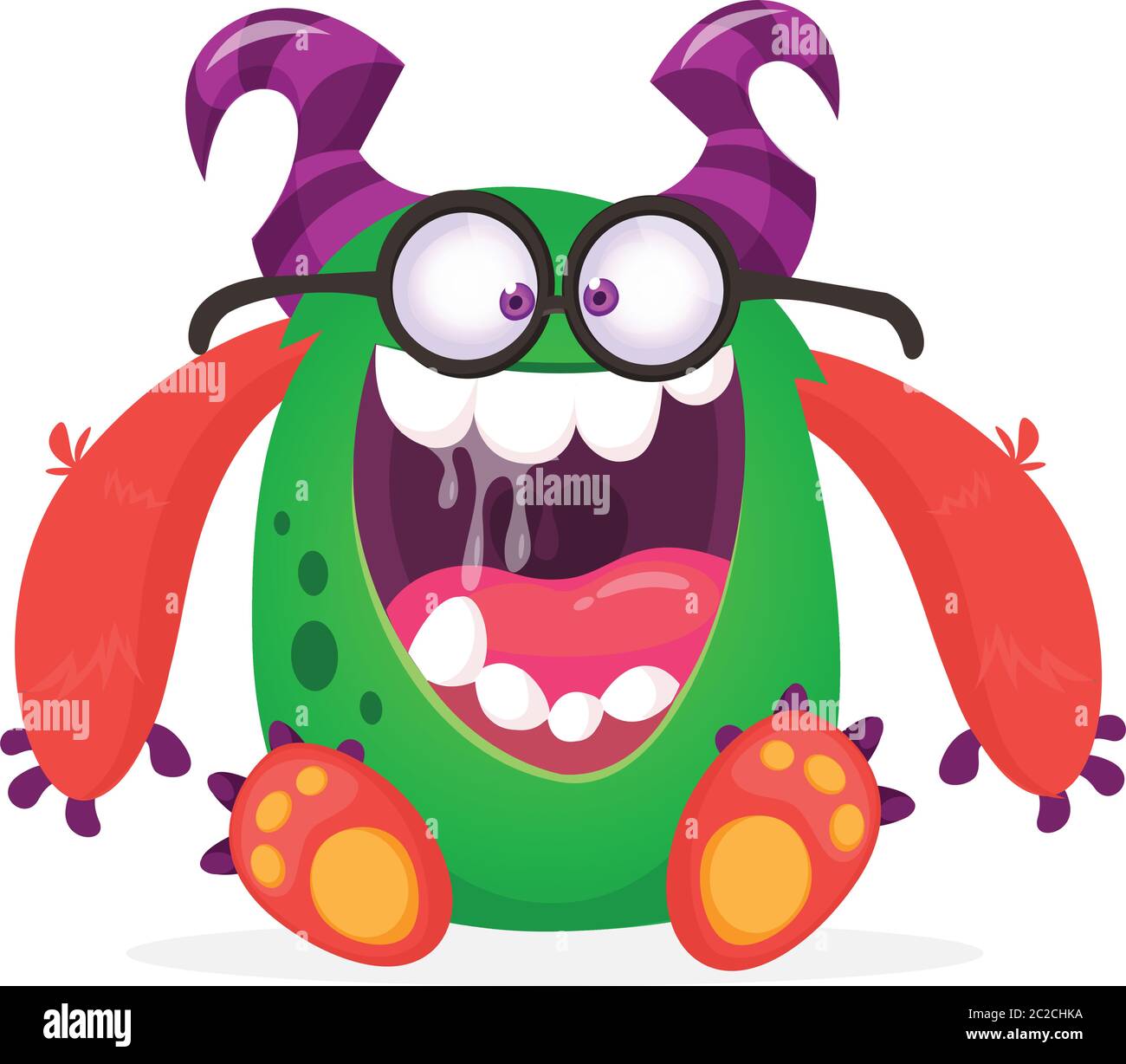 Happy horned monster singing. Halloween vector illustration Stock ...