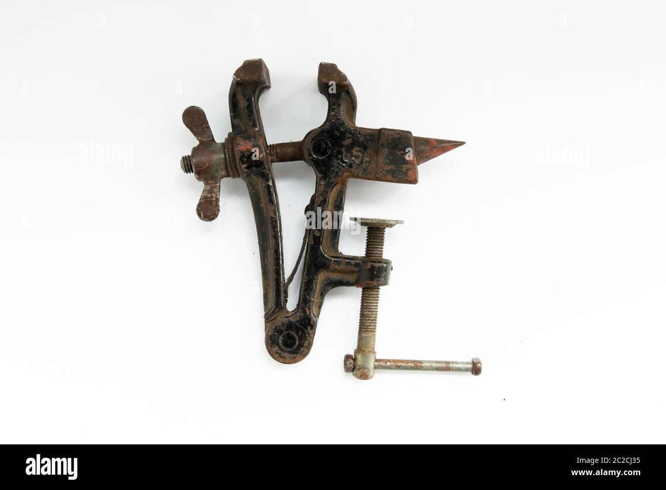 vintage vise on white background Stock Photo - Alamy