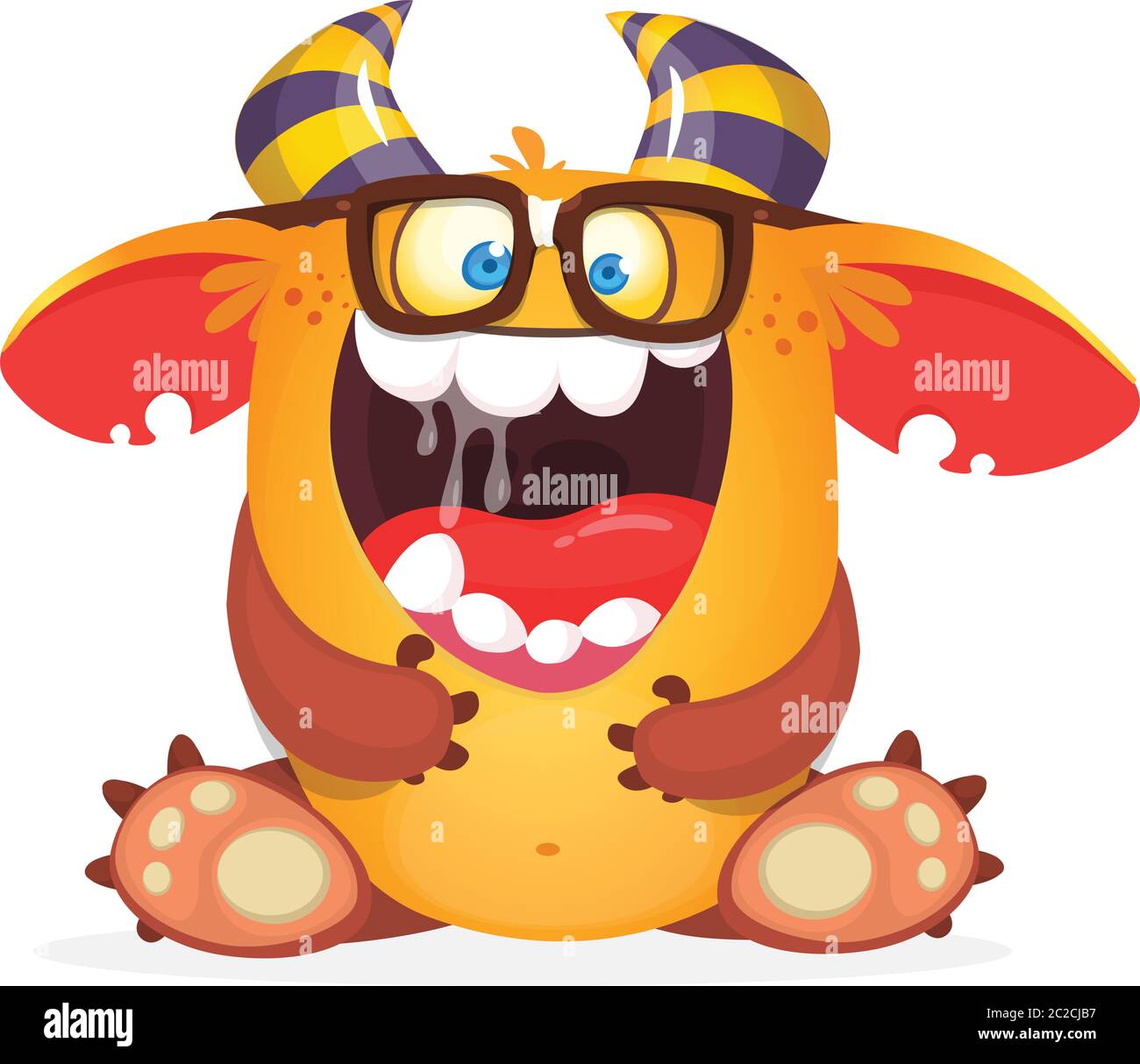 Cute horned monster talking speech. Halloween vector illustration Stock ...