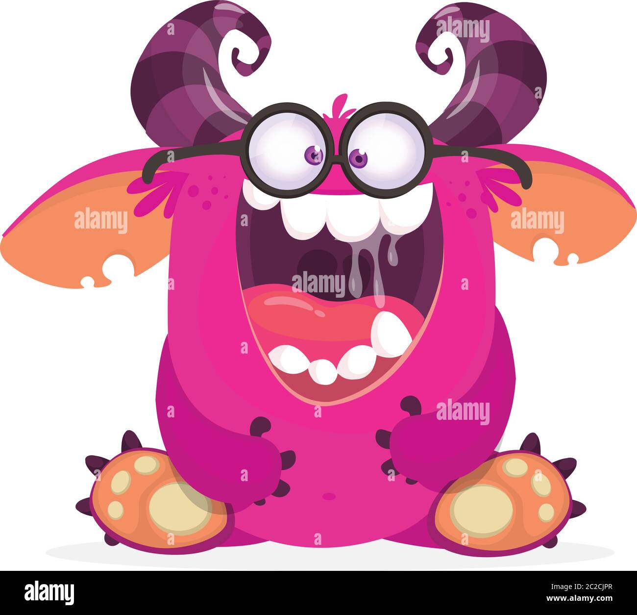 Happy horned monster singing. Halloween vector illustration Stock ...