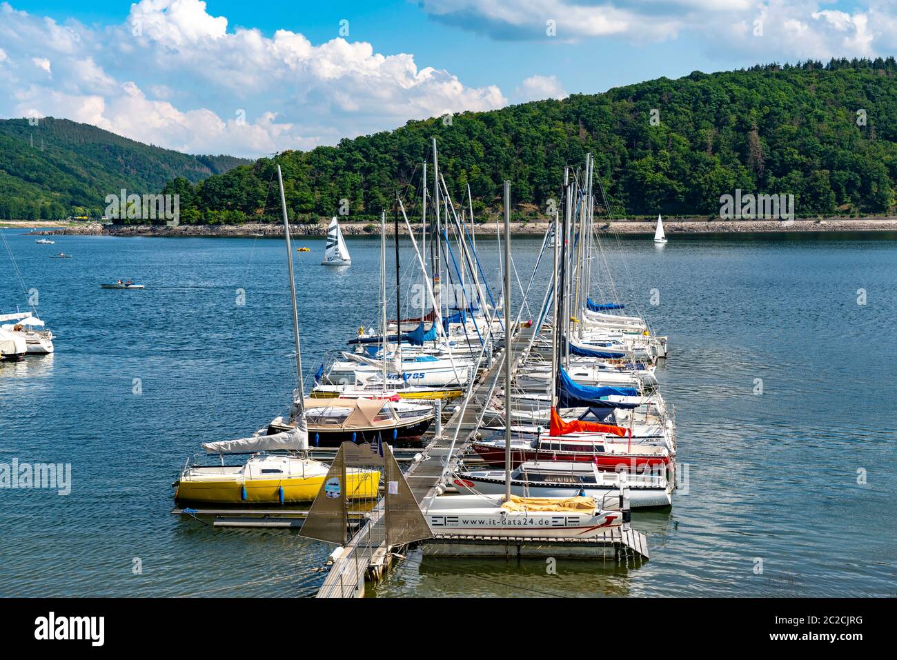 The Edersee, Eder reservoir, recreational waters, landing stages near ...