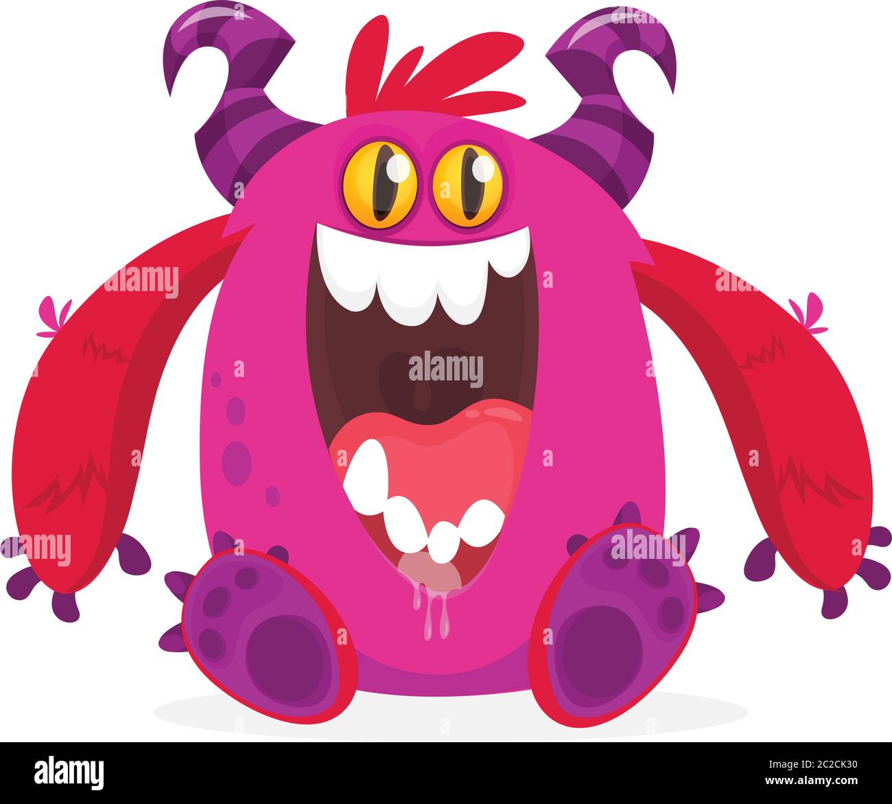 Hungry pink cartoon monster excited. Vector illustration Stock Vector ...