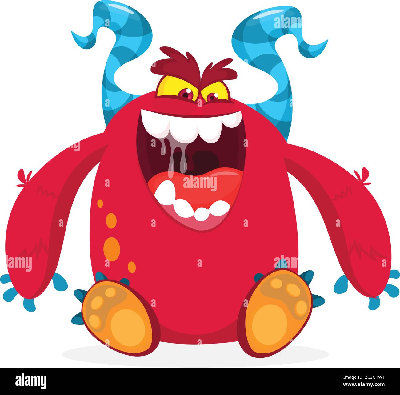 Hungry pink cartoon monster excited. Vector illustration Stock Vector ...