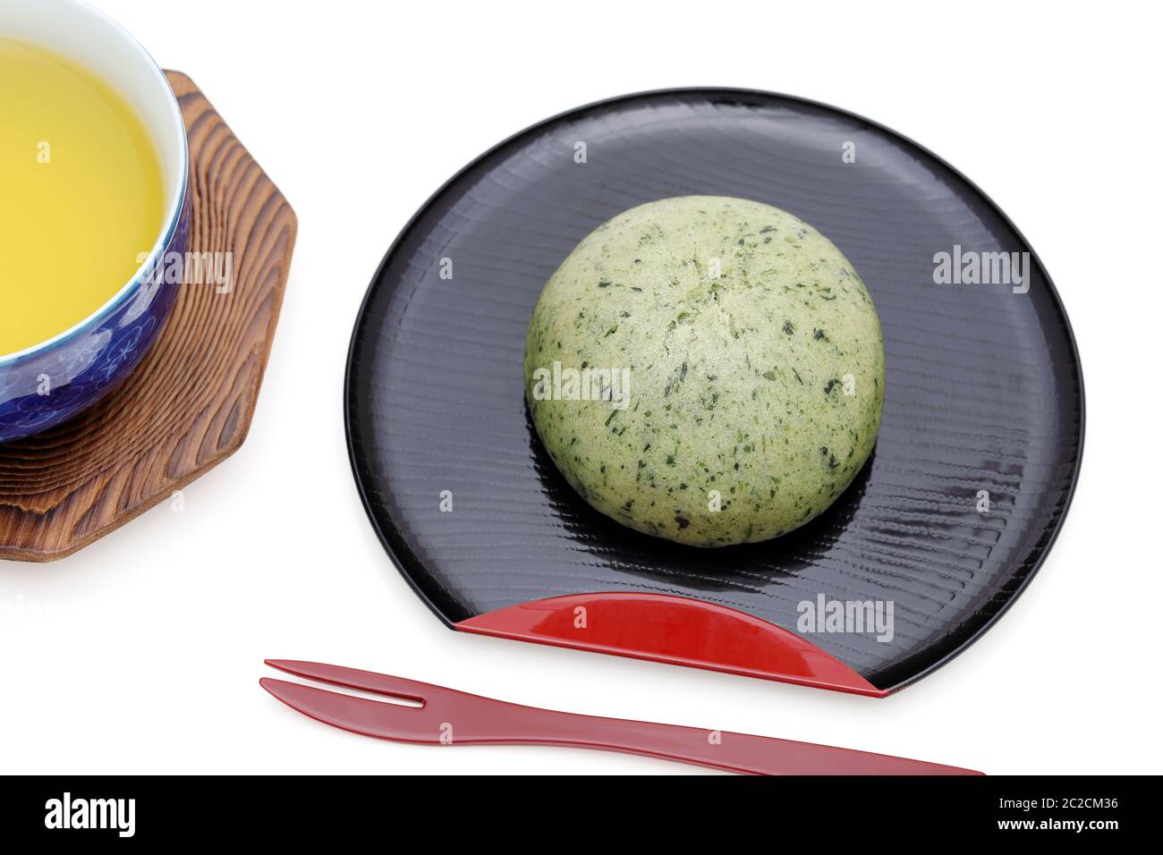 Japanese traditional confectionery Kusa manjyu on white backdeound ...