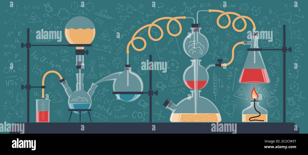 composition of chemical flasks and devices Stock Vector Image & Art - Alamy
