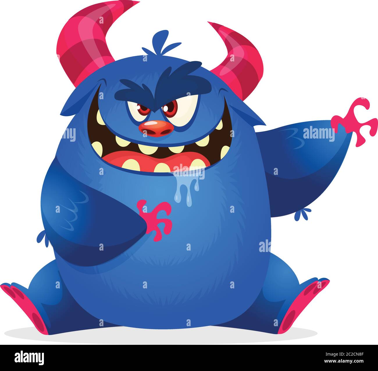 Angry cartoon monster. Halloween vector horned monster Stock Vector ...