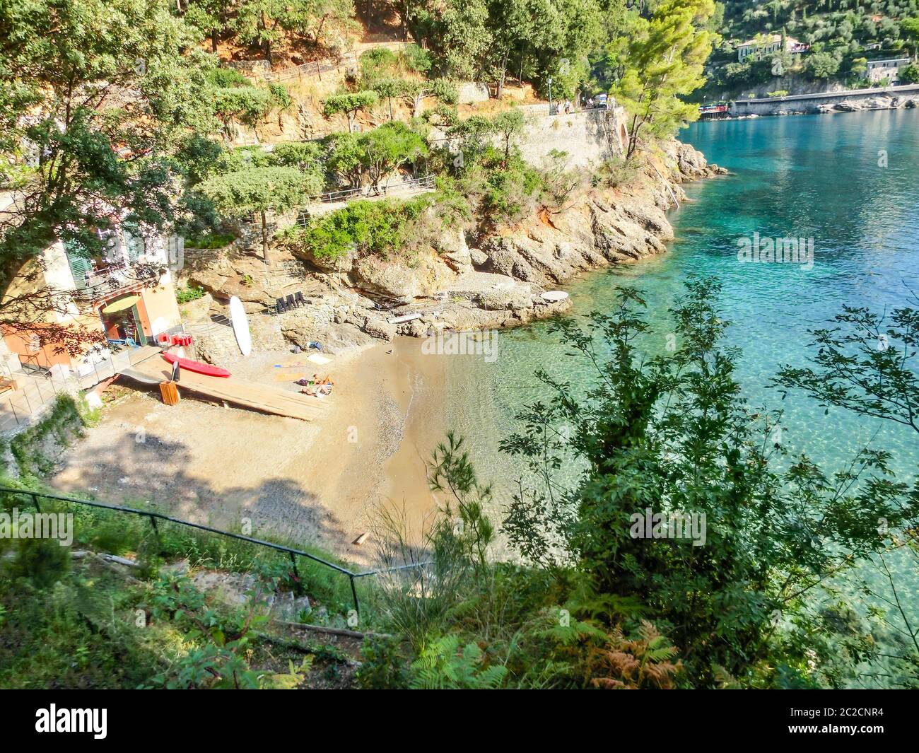 The sand beach known as paraggi near portofino in genoa on a blue sea ...