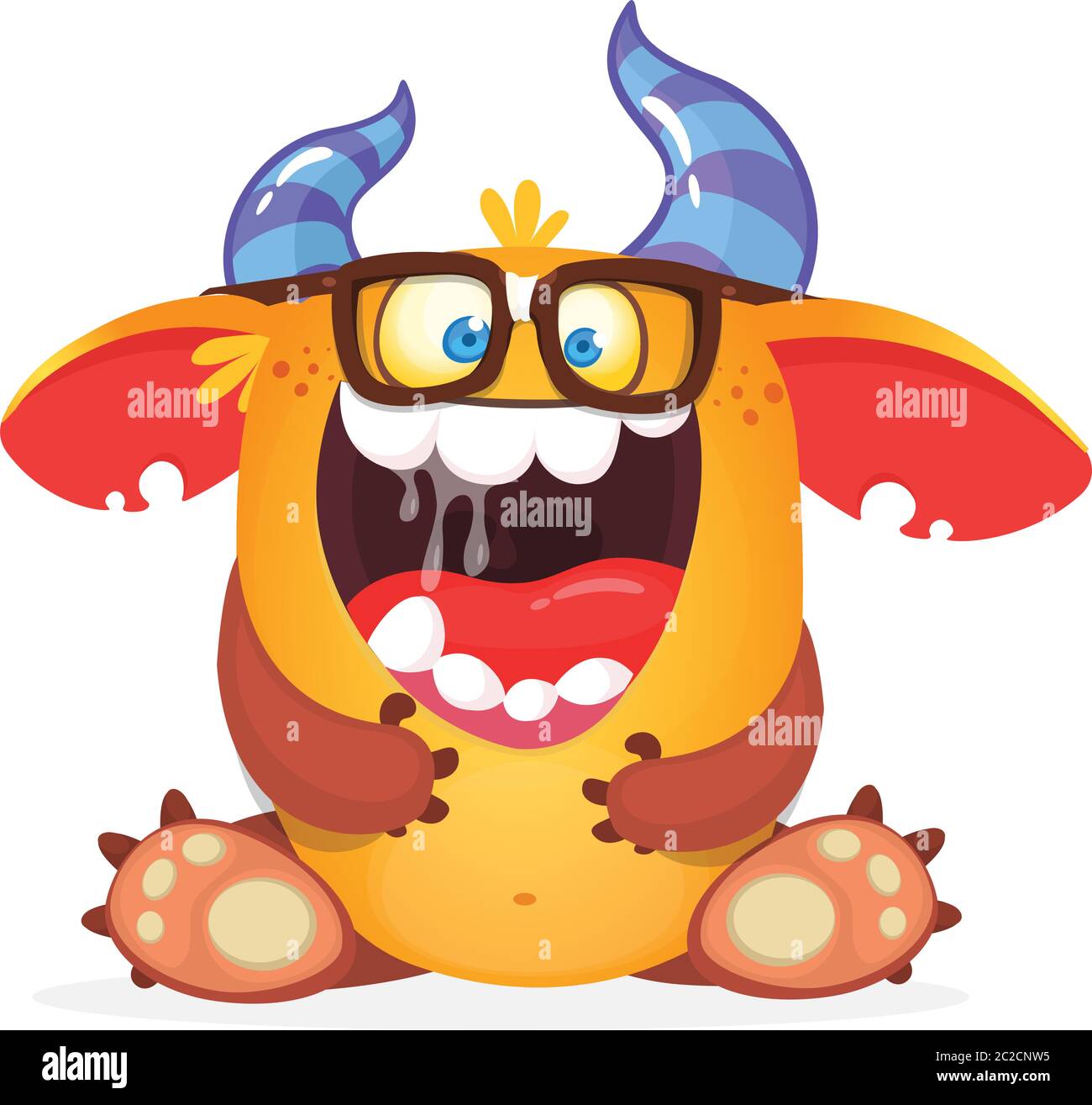 Cartoon singing monster wearing glasses. Vector illustration isolated ...