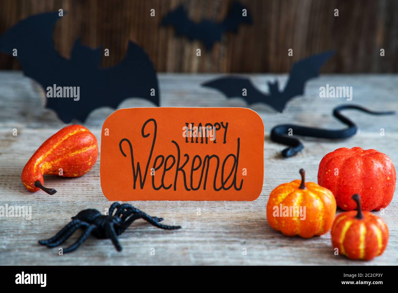 Orange Label With English Calligraphy Happy Weekend. Scary Halloween ...