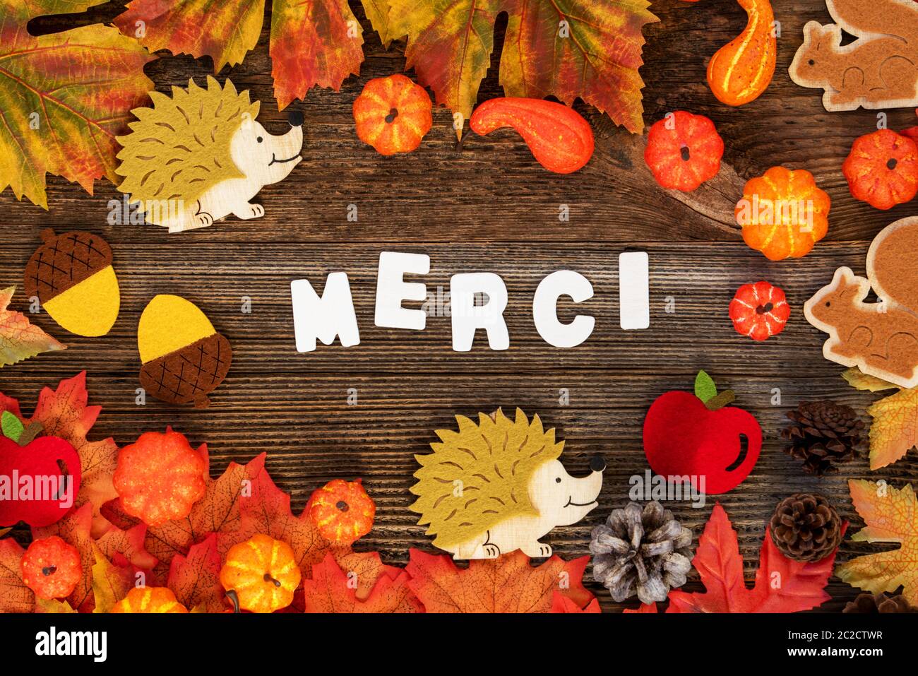 Colorful Autumn Decoration With White Letters Building French Word ...