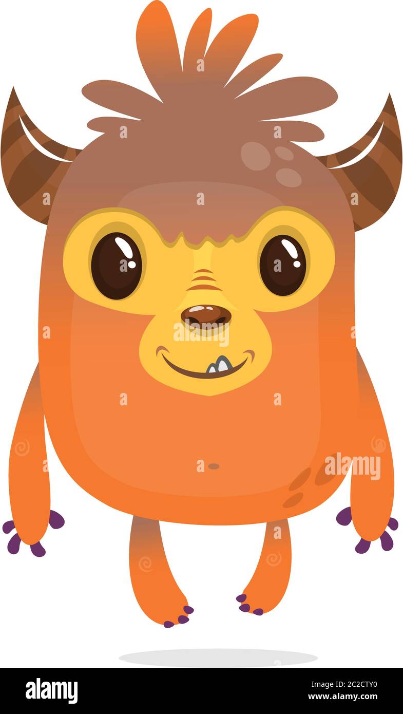 Cartoon funny monster with horns. Vector illustration of cute monster ...