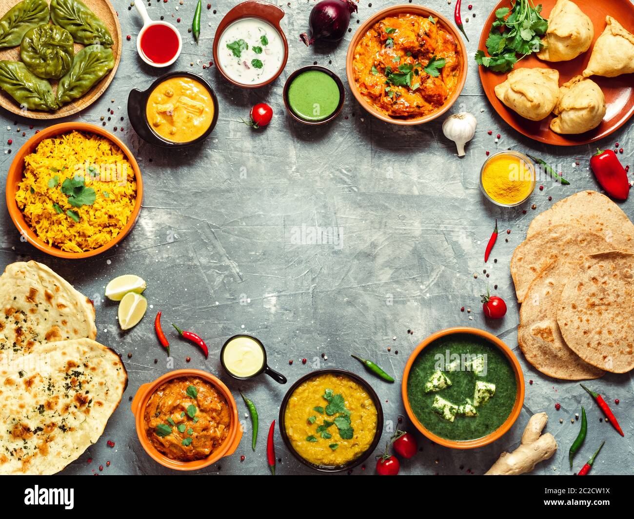 Indian food and indian cuisine dishes, copy space Stock Photo - Alamy