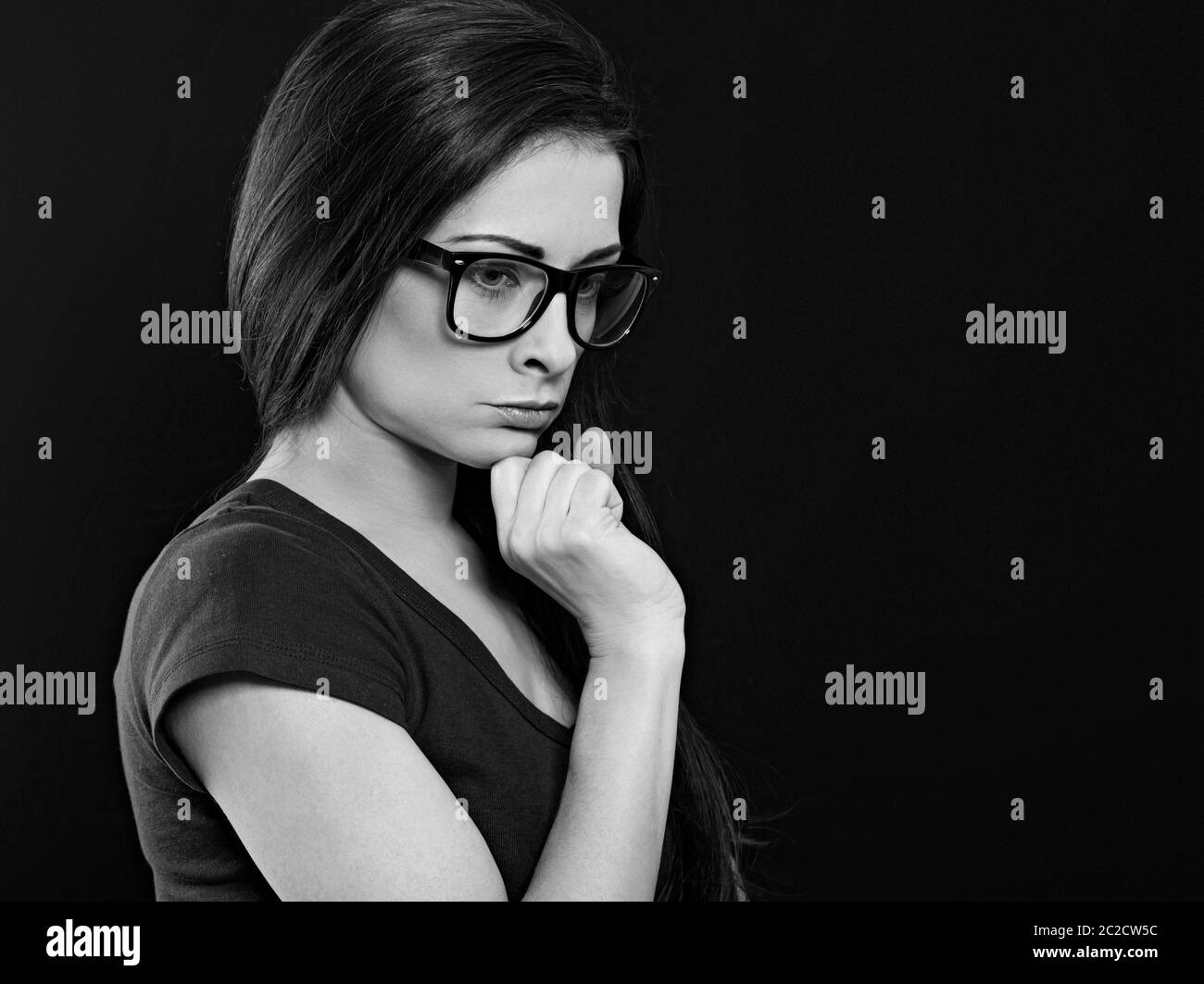 Girl in glasses face Black and White Stock Photos & Images - Alamy