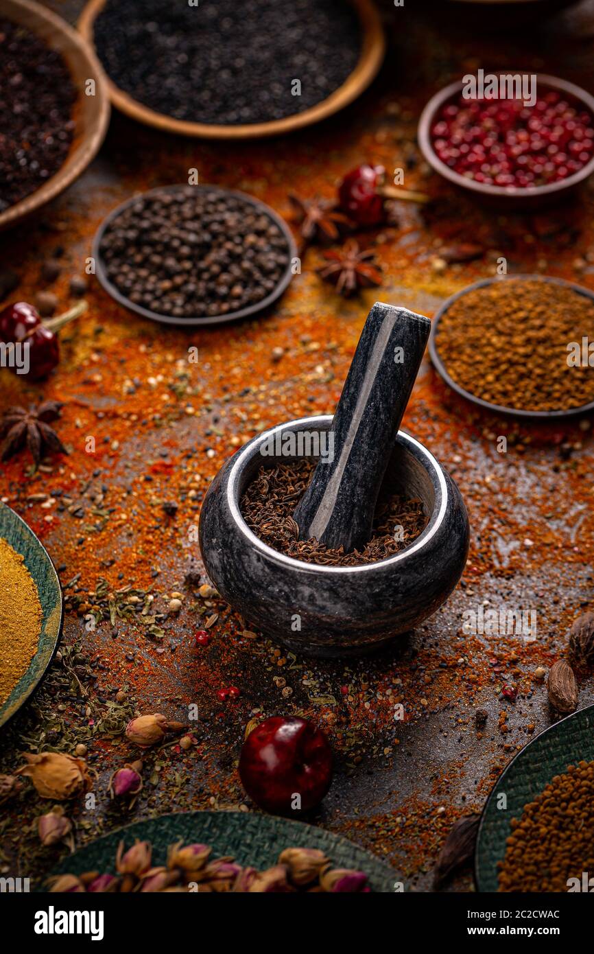 Colorful natural additives. Spice concept Stock Photo - Alamy