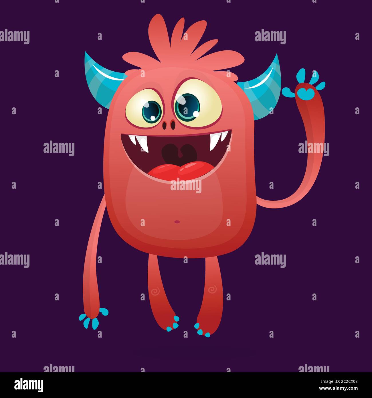 Cartoon funny monster. Halloween vector illustration of excited monster ...