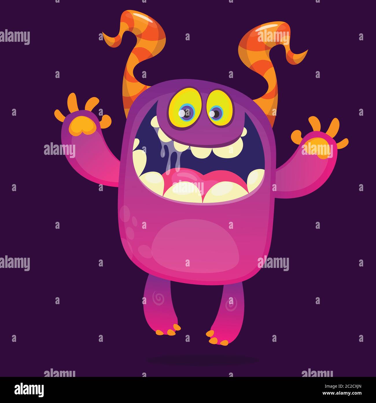Funny cartoon monster. Halloween vector illustration of excited monster ...