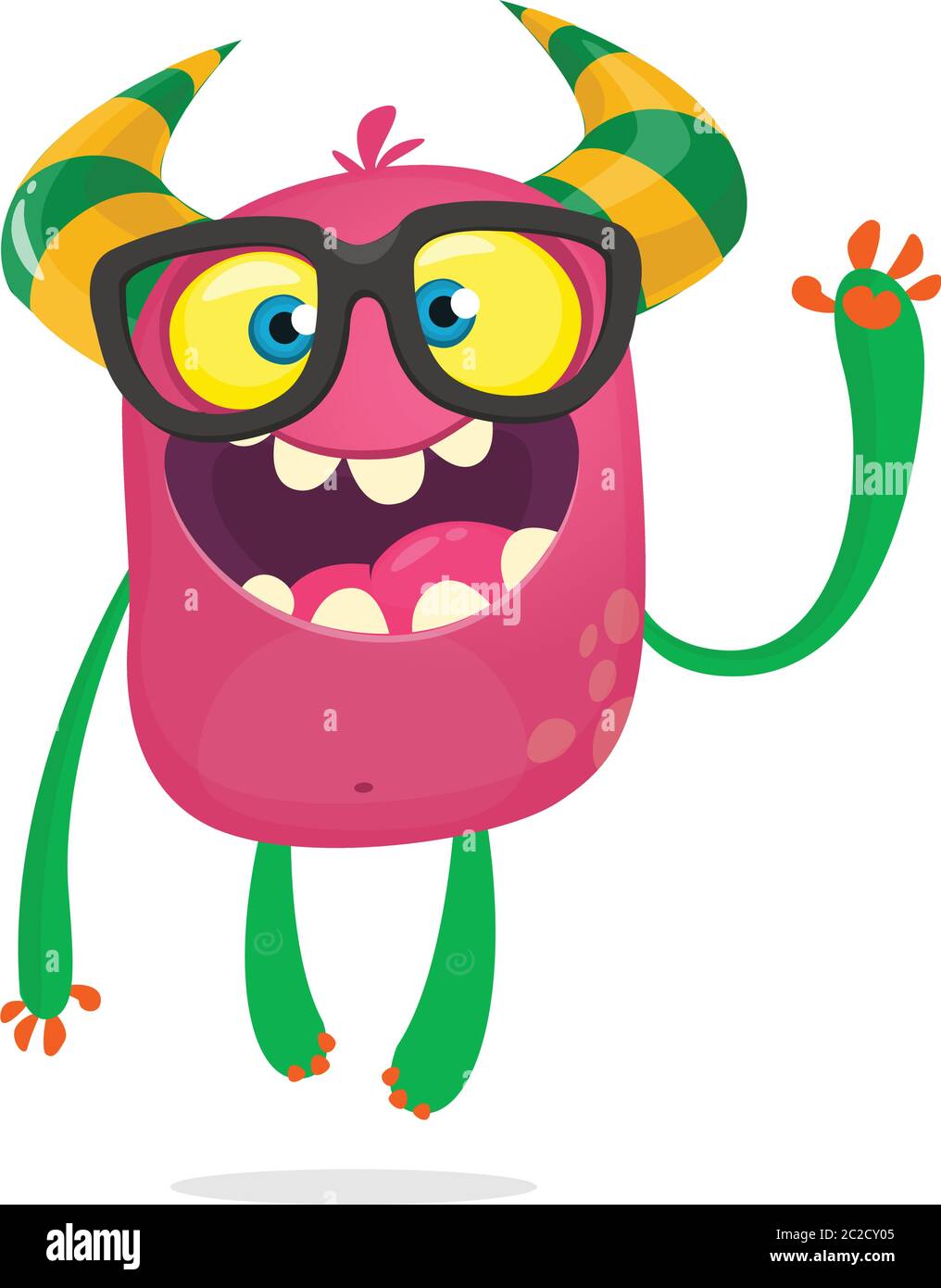 Cartoon cute monster wearing eyeglasses. Vector alien illustration ...