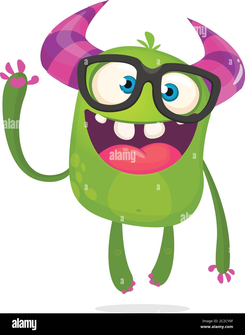 Cartoon cute monster wearing eyeglasses. Vector alien illustration ...
