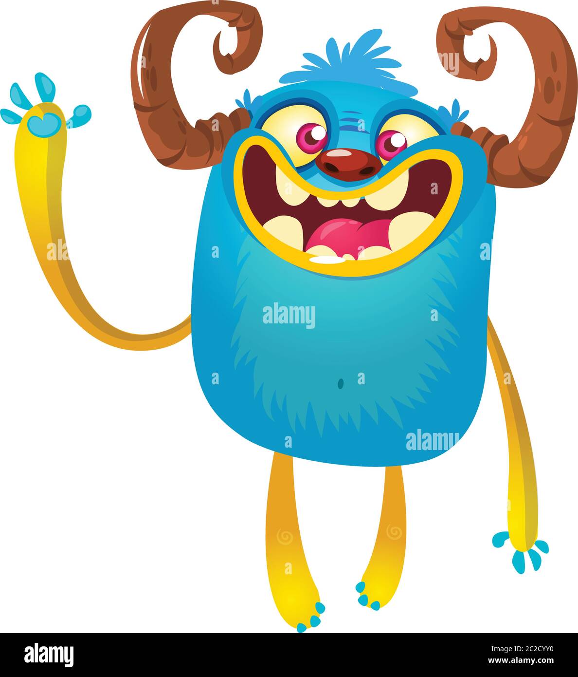 Cartoon monster waving. Vector cute monster mascot illustration for ...