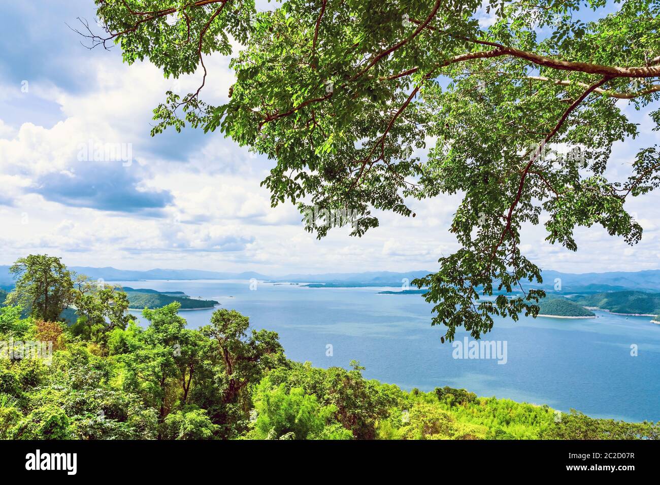 Beautiful scenery views of nature with a large reservoir above the ...