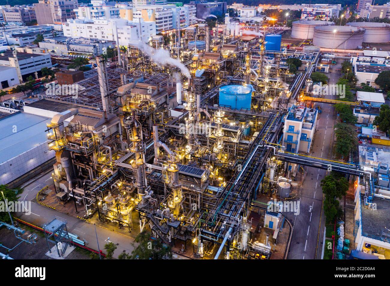 Tai Po, Hong Kong 19 May 2019: Top view of Hong Kong industrial factory ...