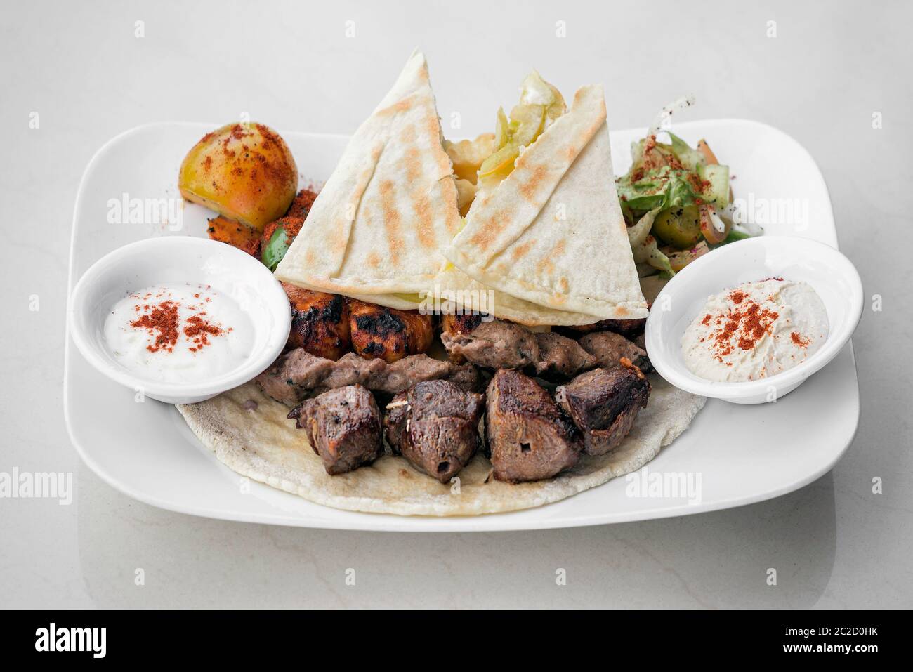 lebanese meshwi mixed bbq grilled meat set with chicken, lamb and beef ...