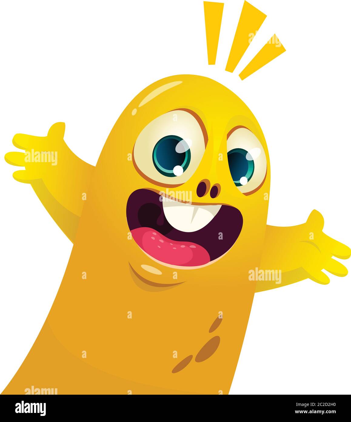 Cartoon excited funny monster waving. Vector Illustration Stock Vector ...