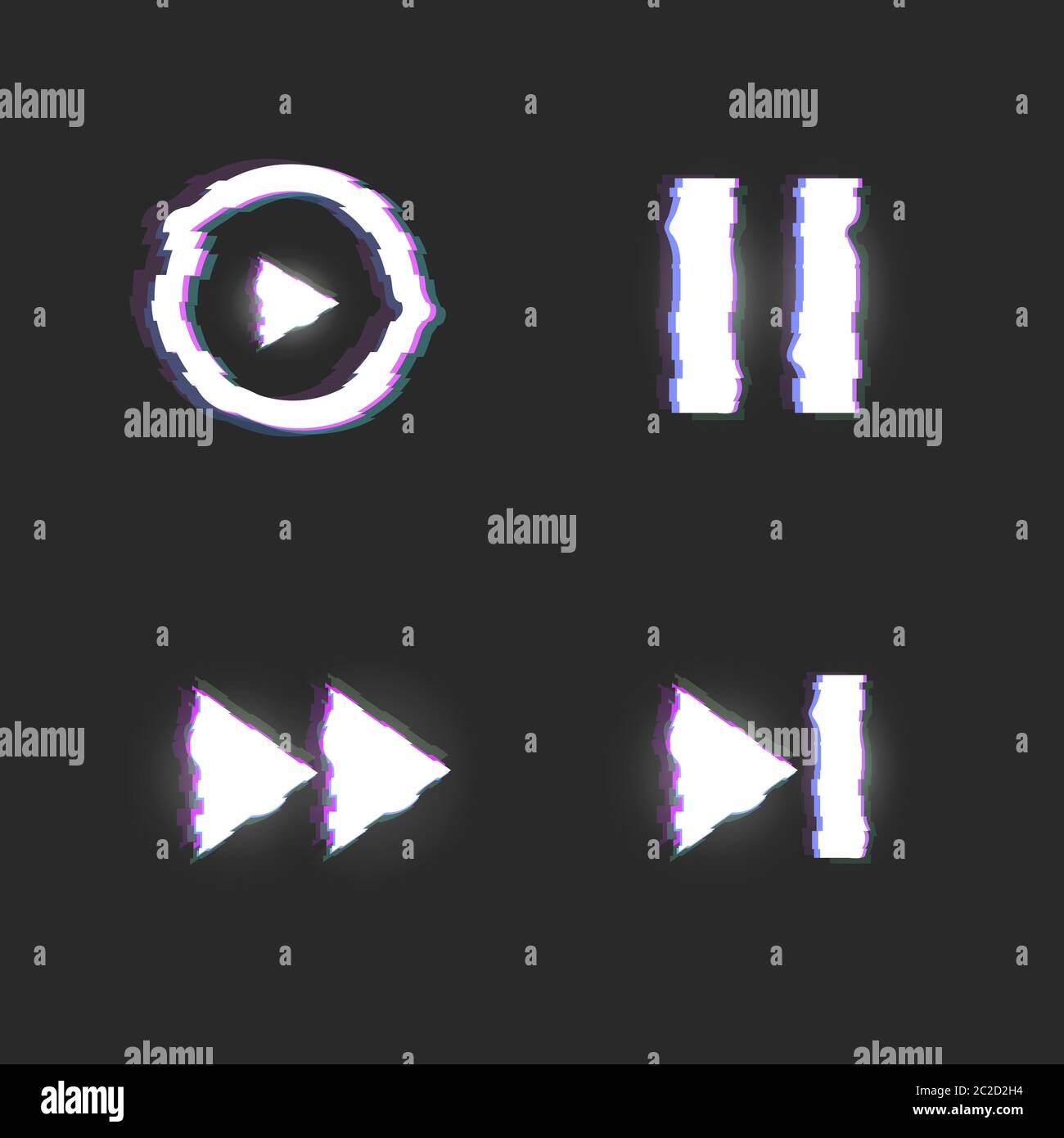 Glitch effect. Distorted signal vector set. Button Stock Vector Image ...