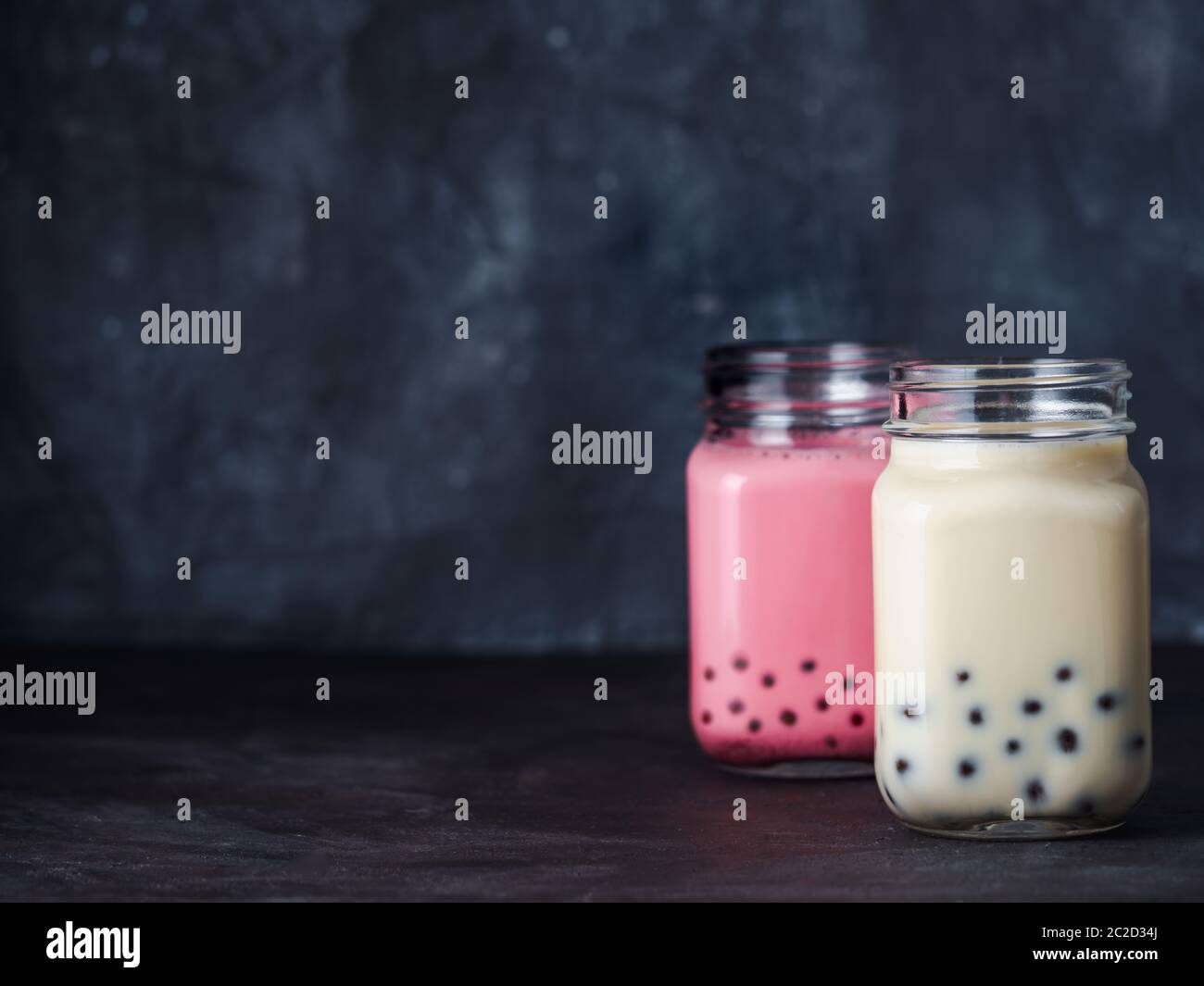 Homemade two Bubble Tea with Tapioca, copy space Stock Photo - Alamy