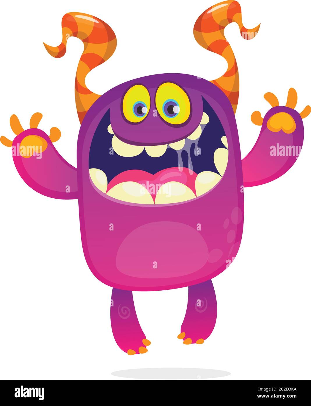 Cartoon funny monster. Halloween vector illustration of excited monster ...