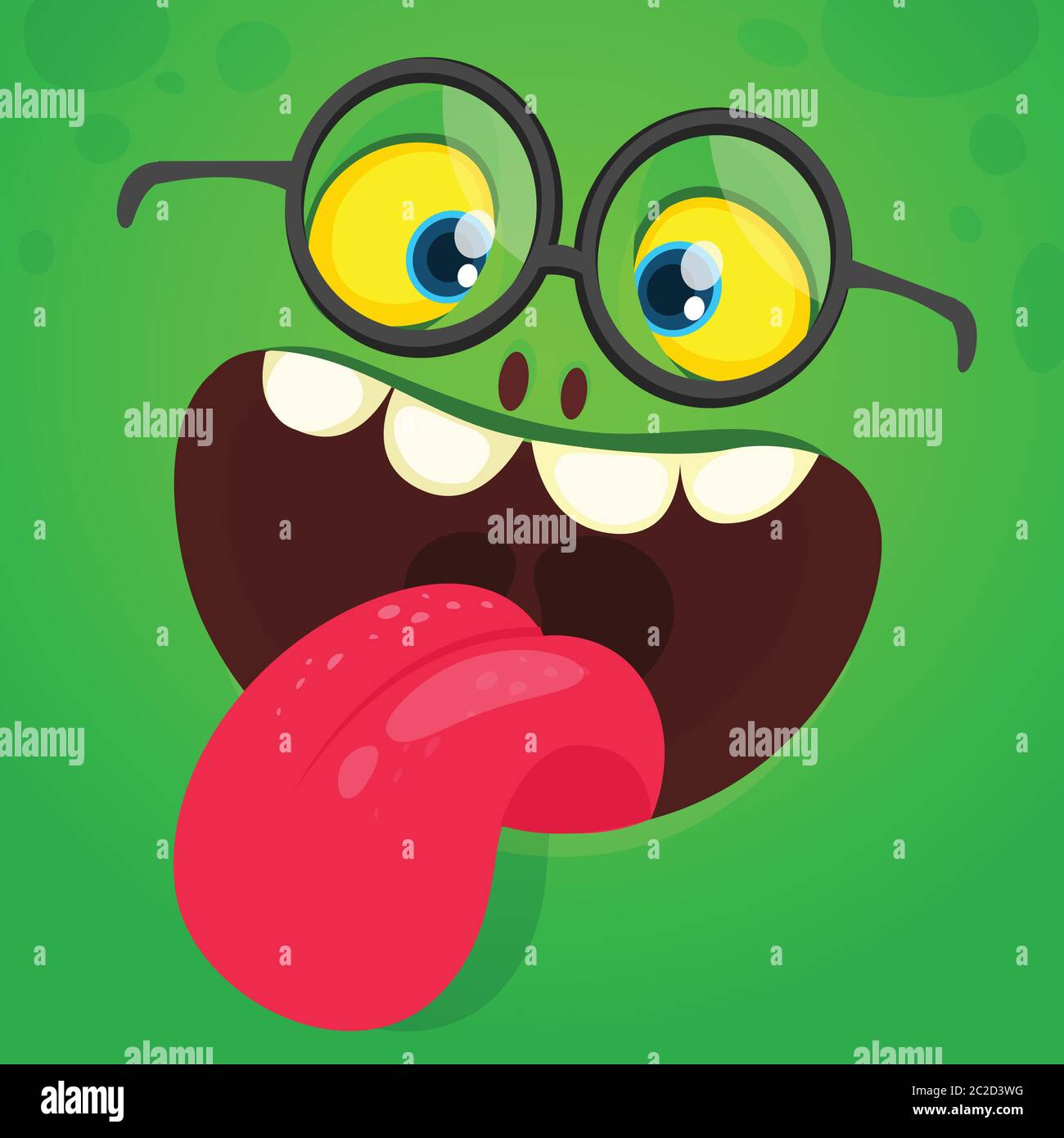 Cartoon funny monster face with eyeglasses showing tongue. Vector ...