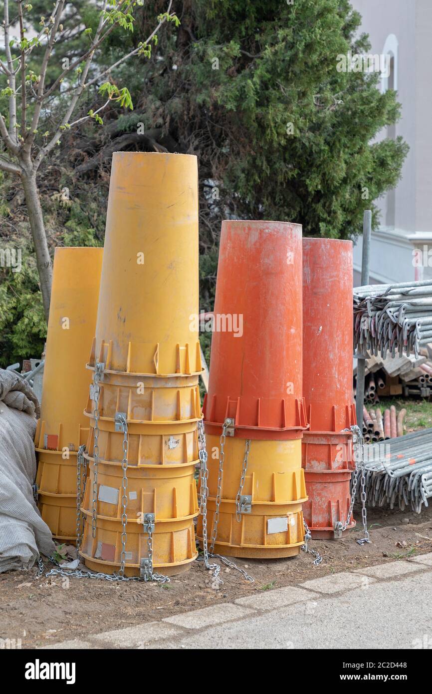 Dumping Tubes For Debris at Construction Site Stock Photo - Alamy