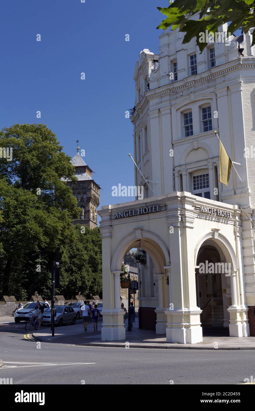 The Angel Hotel and Cardiff Castle, Cardiff, Wales Stock Photo - Alamy