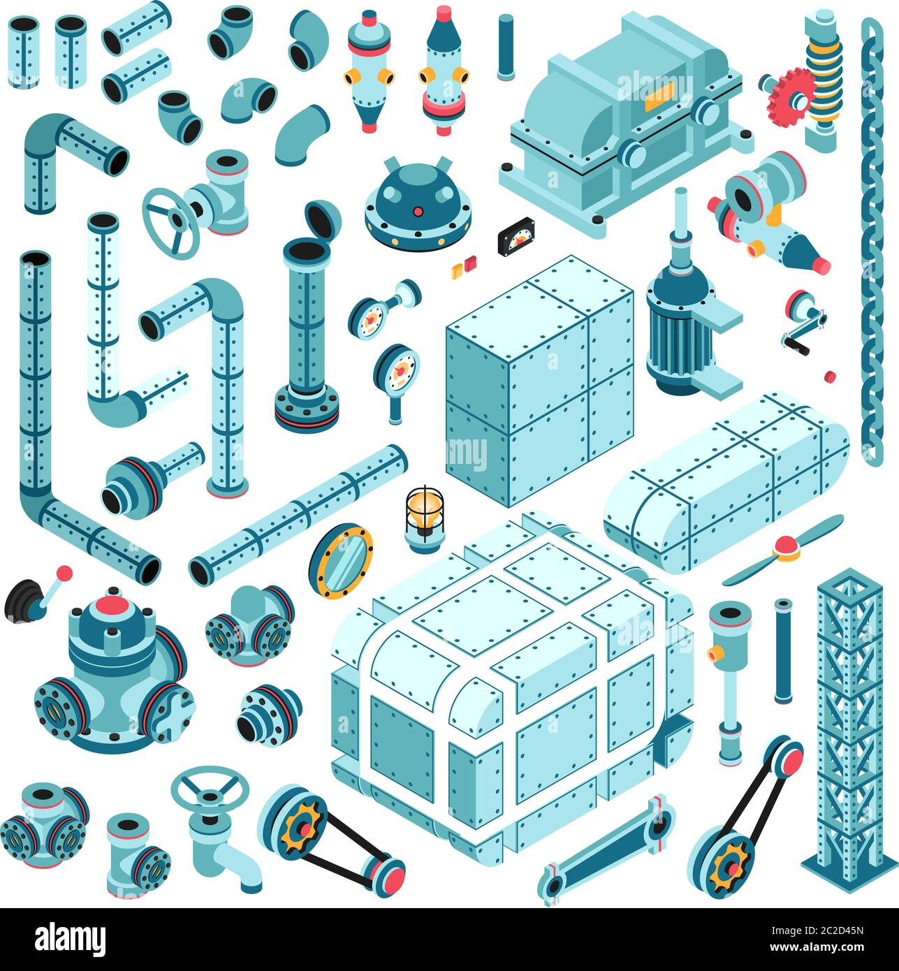 Large set of isometric industrial spare parts machinery details Stock ...