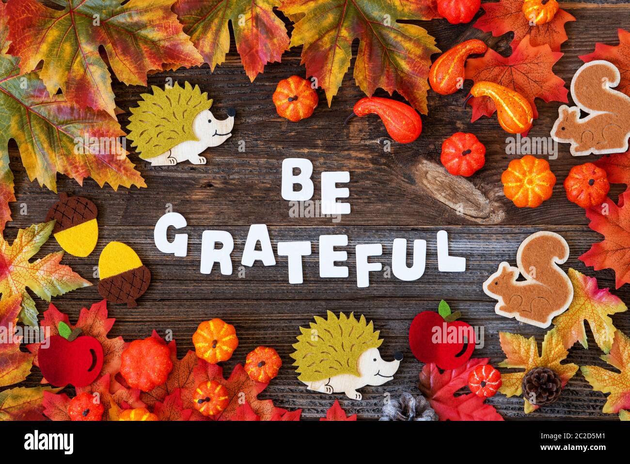 Colorful Autumn Decoration With White Letters Building Word Be Grateful ...