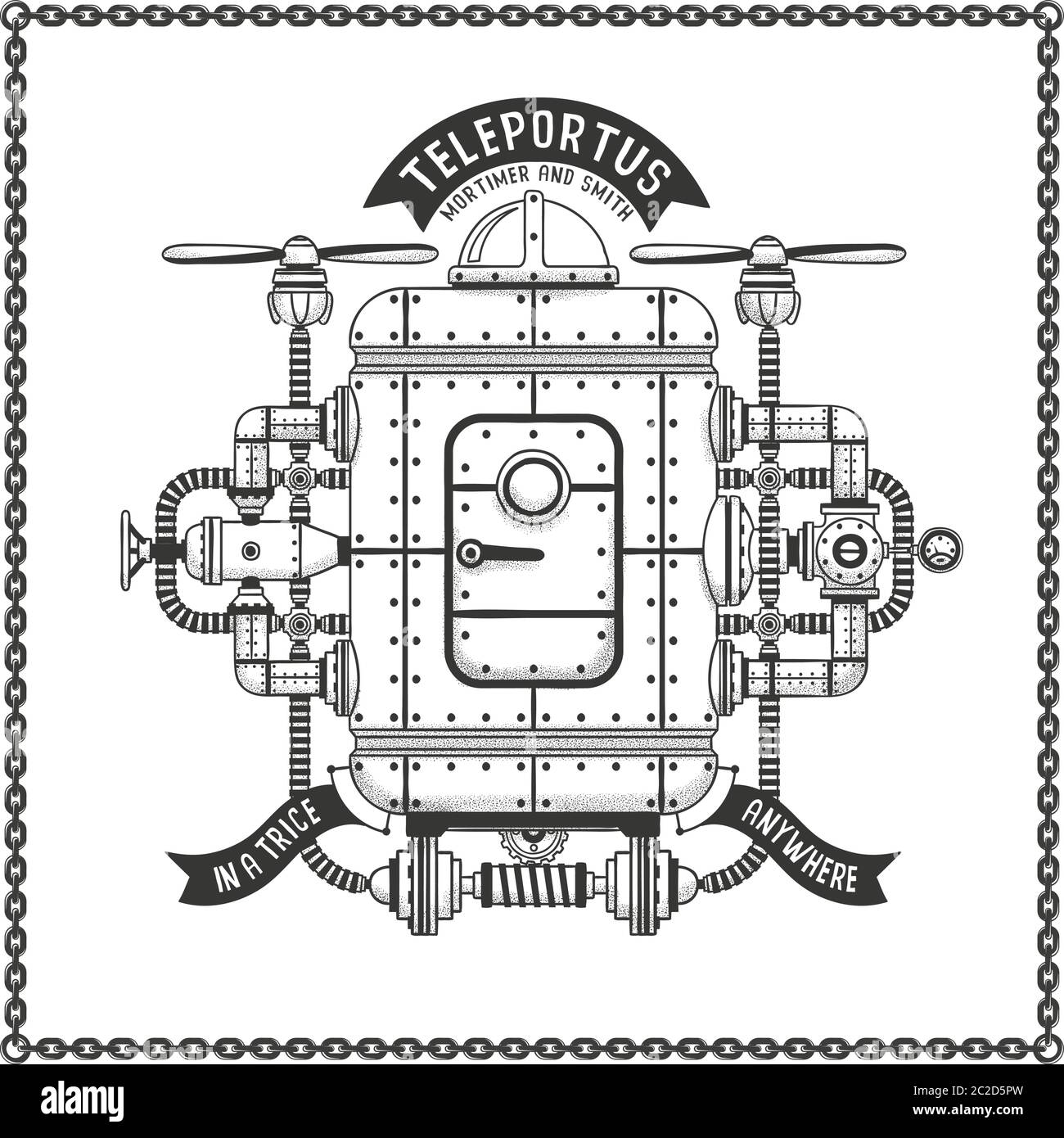 Fantastic metal steampunk flying machine teleportation Stock Vector ...